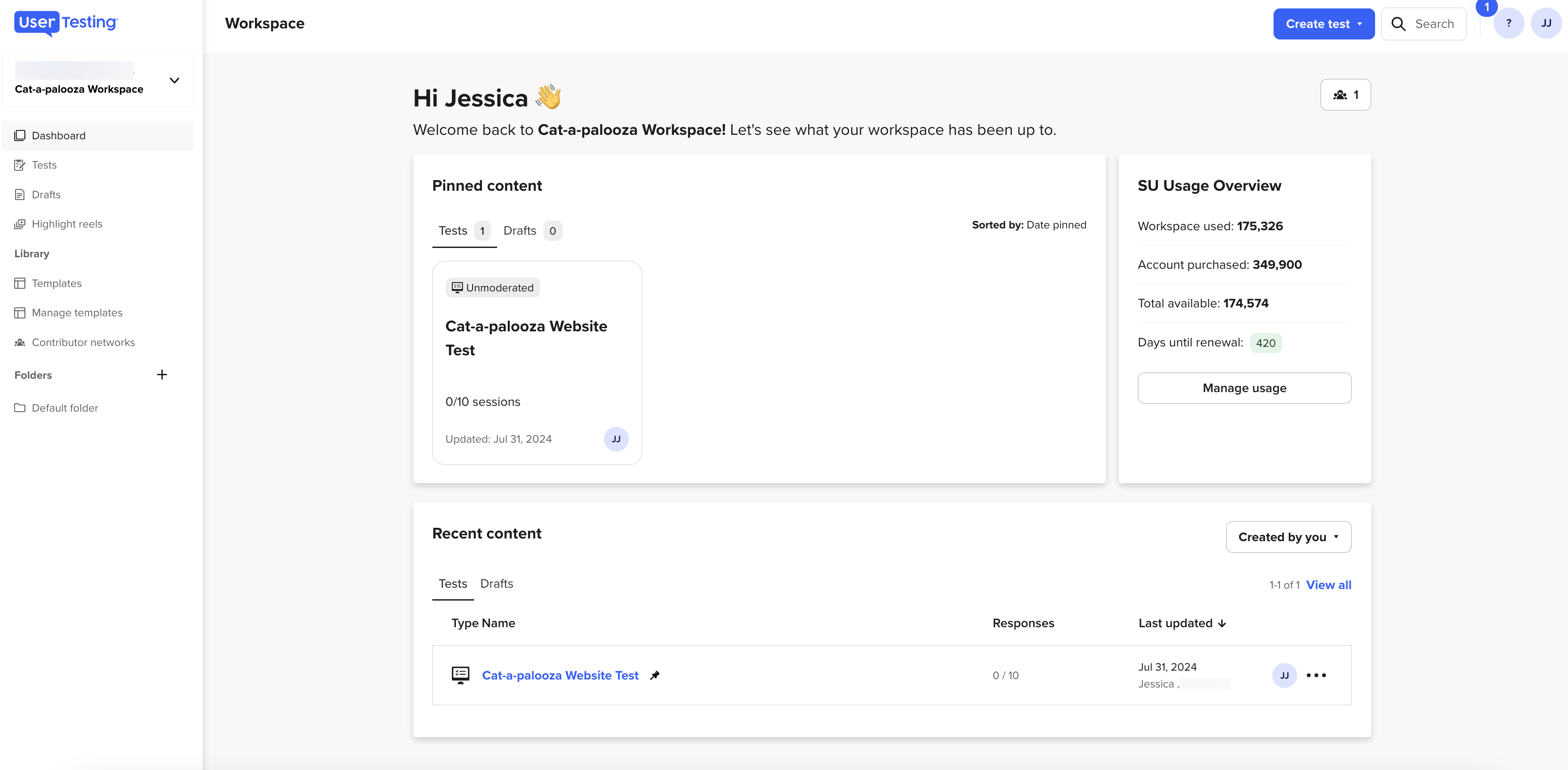 UserTesting Dashboard: Overview – Knowledge Base Home