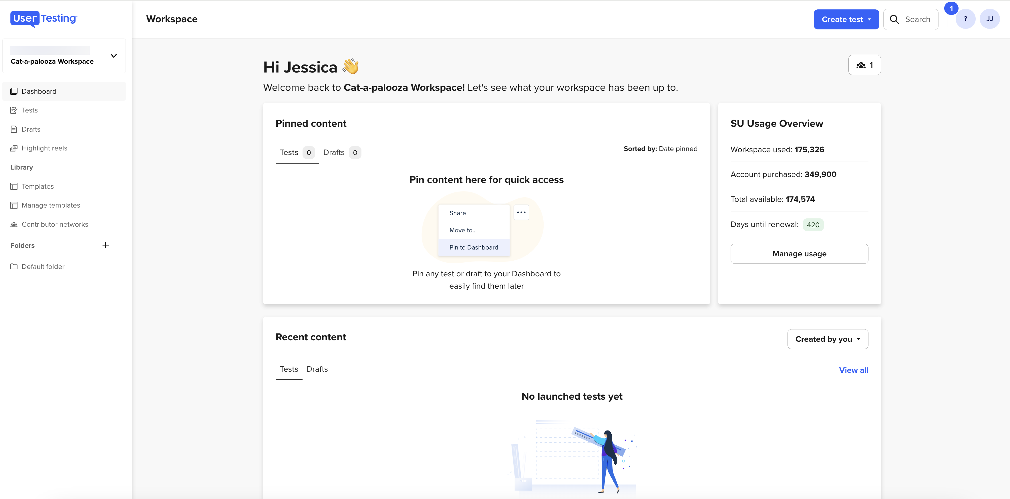UserTesting Dashboard: Overview – Knowledge Base Home